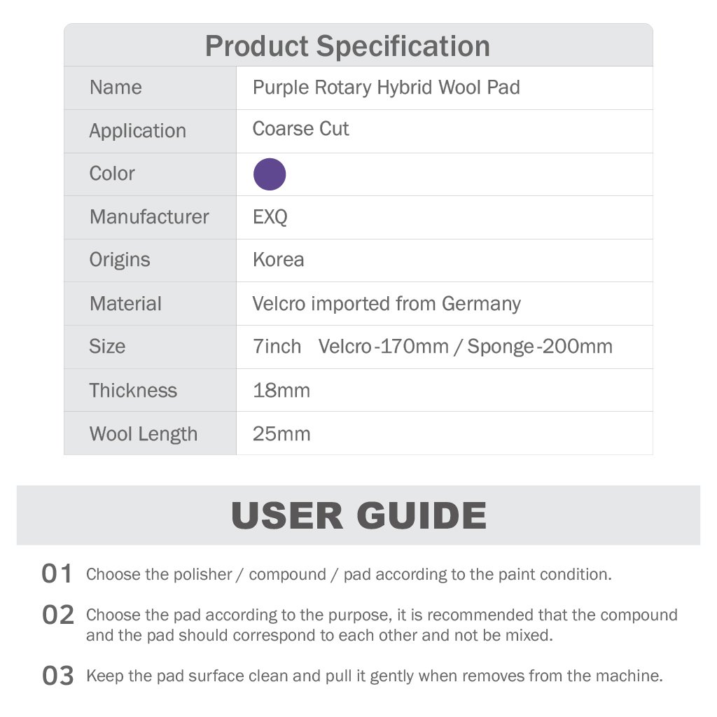 Purple Rotary Hybrid Wool Buffing Pad - EXQ